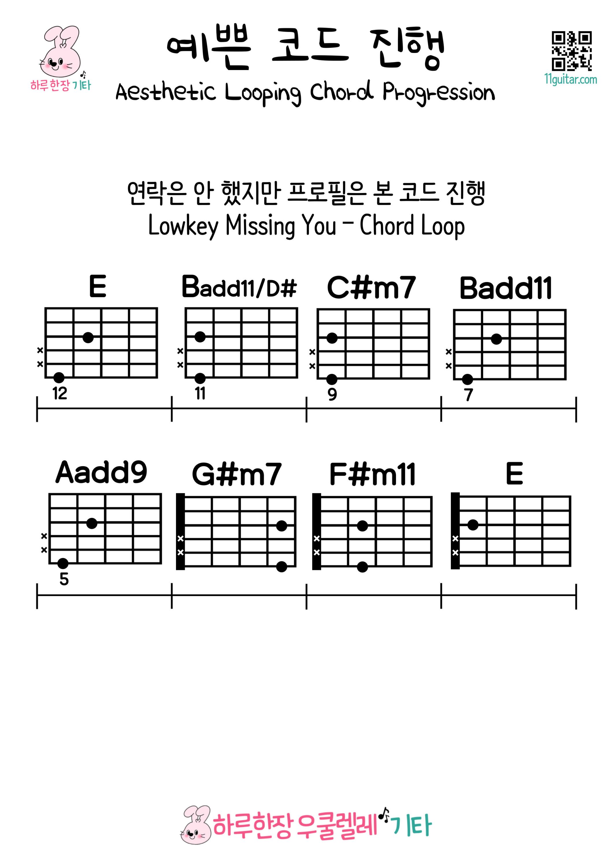 E-Badd11/D#-C#m7-Badd11-Add9-G#m7-F#m11-E(연락은 안 했지만 프로필은 본 코드 진행 ...