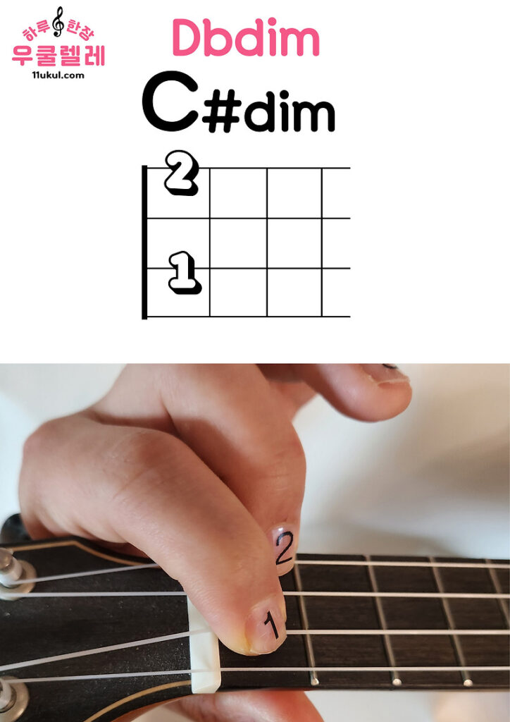 우쿨렐레 C#dim Dbdim 코드 잡는 방법(운지법) Ukulele C#dim Dbdim chord - 하루 한 장 우쿨렐레 ...