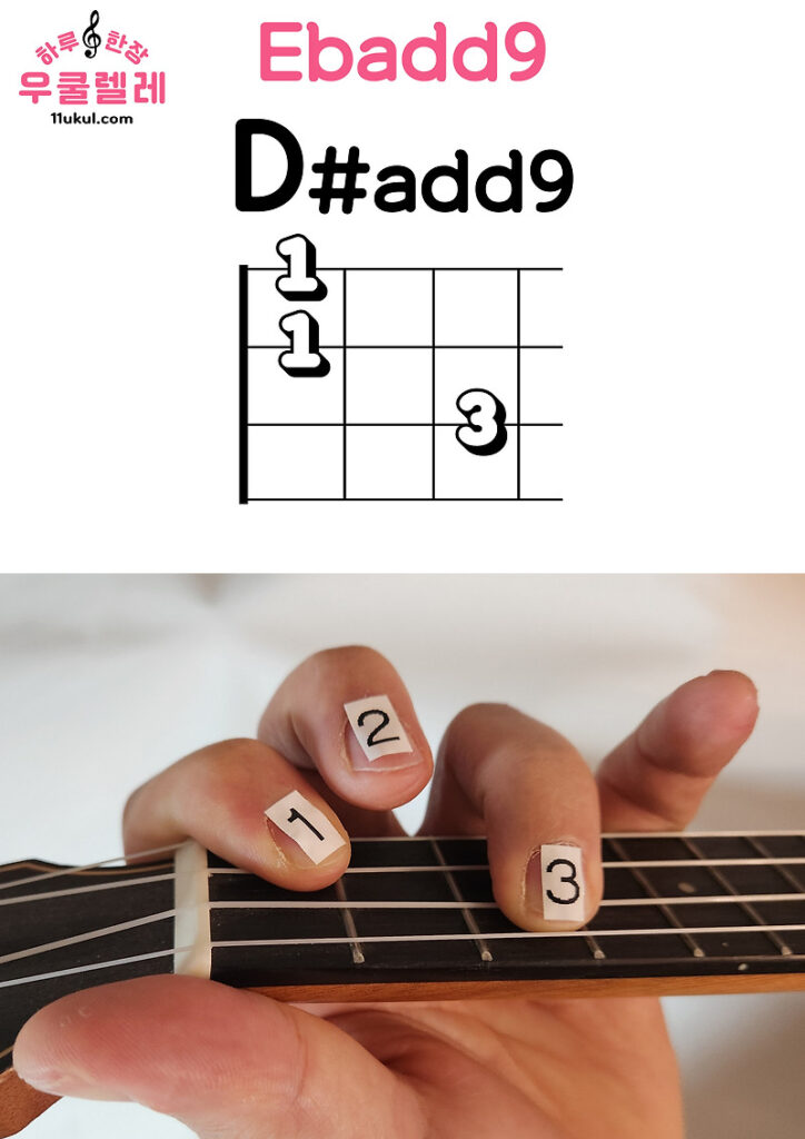 우쿨렐레 D#add9 Ebadd9 코드 잡는 방법(운지법) Ukulele D#add9 Ebadd9 chord - 하루 한 장 ...