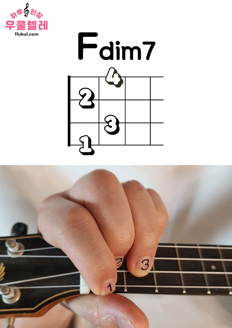 우쿨렐레 Fdim7 코드 잡는 방법(운지법) Ukulele Fdim7 chord - 하루한장우쿨렐레기타[무료 코드 악보]