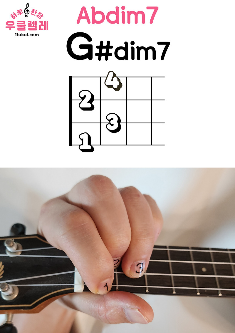 우쿨렐레 G#dim7 Abdim7 코드 잡는 방법(운지법) Ukulele G#dim7 Abdim7 chord - 하루한장우쿨렐레 ...